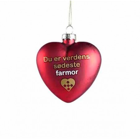 Julekugle hjerte til: "Du er verdens sødeste farmor"